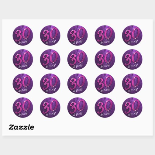 Pink and Purple 30 and Flirty Birthday Stickers | Zazzle