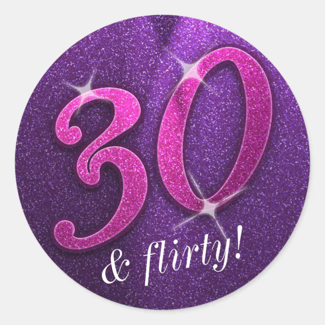 Pink and Purple 30 and Flirty Birthday Stickers | Zazzle
