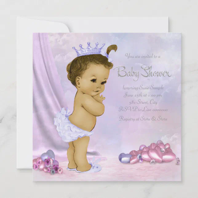 Pink and Purple African American Baby Girl Shower Invitation | Zazzle