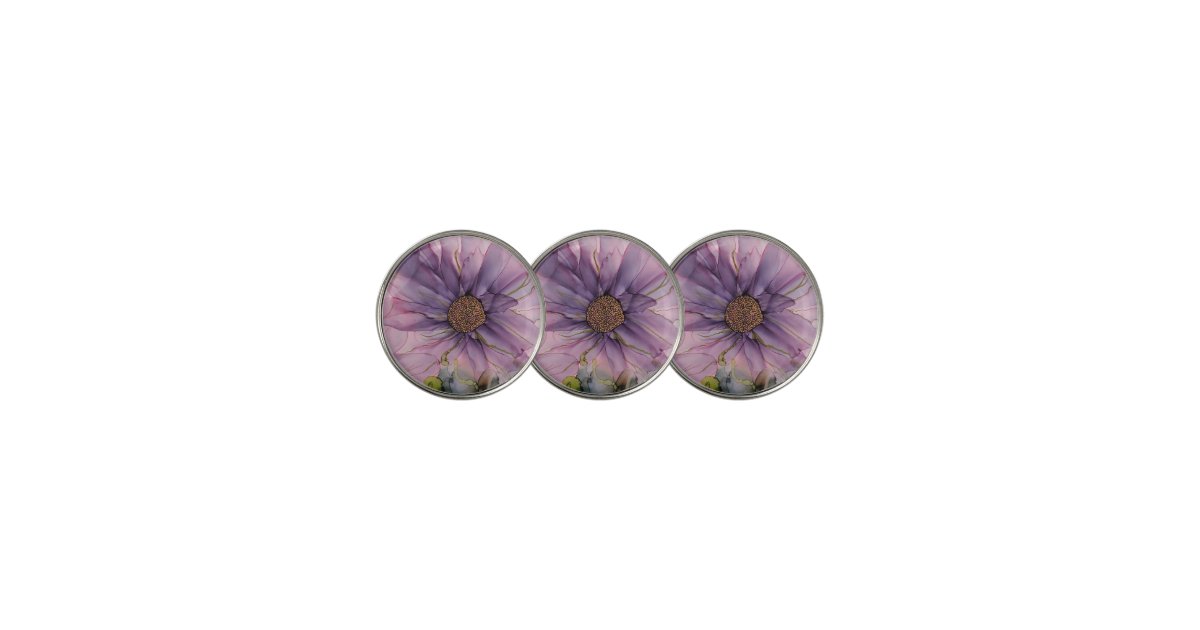 pink and purple alcohol ink flower golf ball marker | Zazzle