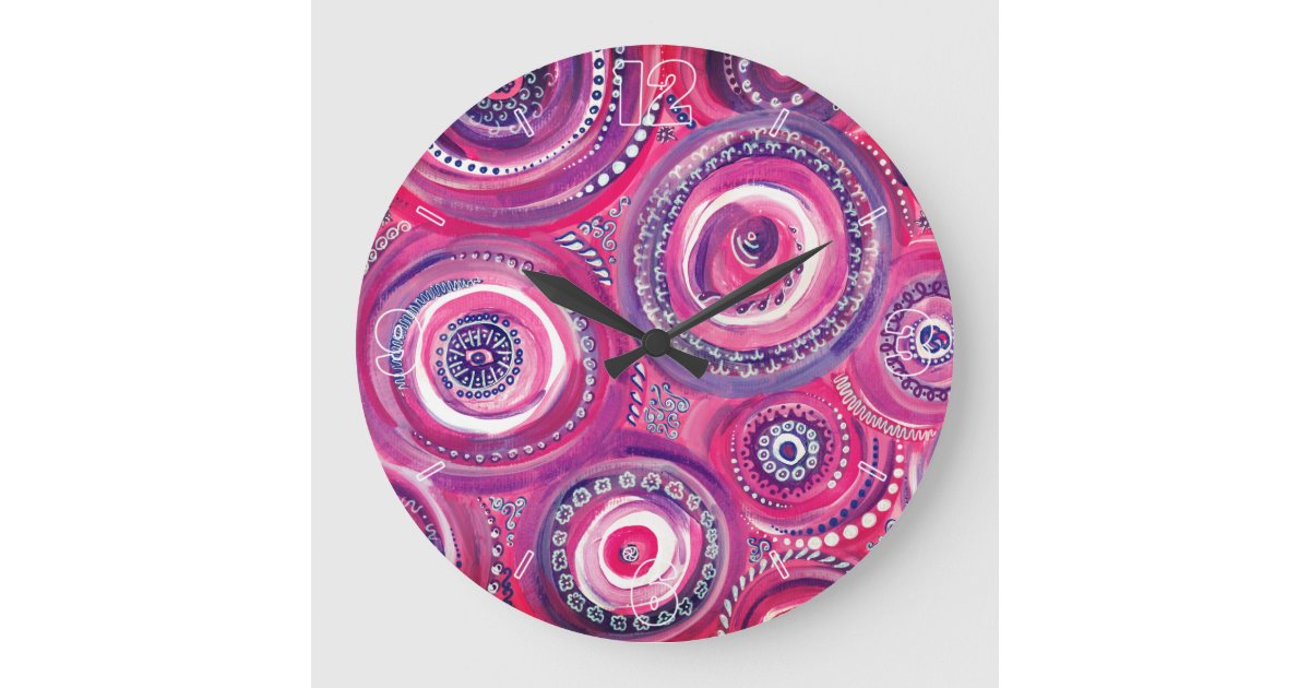 Pink and Purple Circles and Swirls Abstract Large Clock | Zazzle