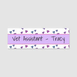 Pink And Purple Easy Read Paw Print Name Tag | Zazzle