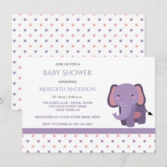 Pink and Purple Elephant Baby Shower Invitations | Zazzle.com