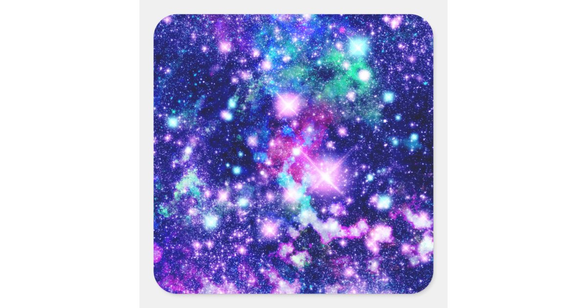 Pink and Purple Galaxy Stars Square Sticker | Zazzle