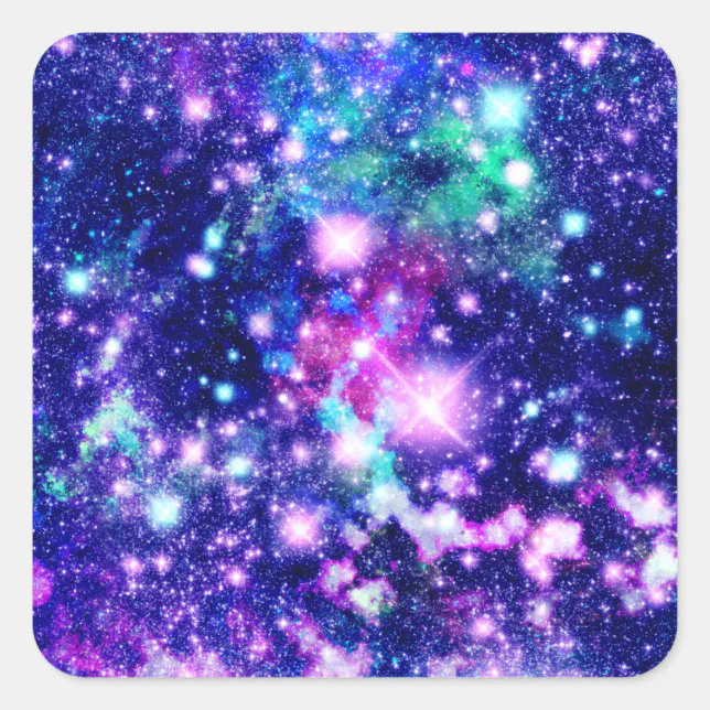 Pink and Purple Galaxy Stars Square Sticker | Zazzle