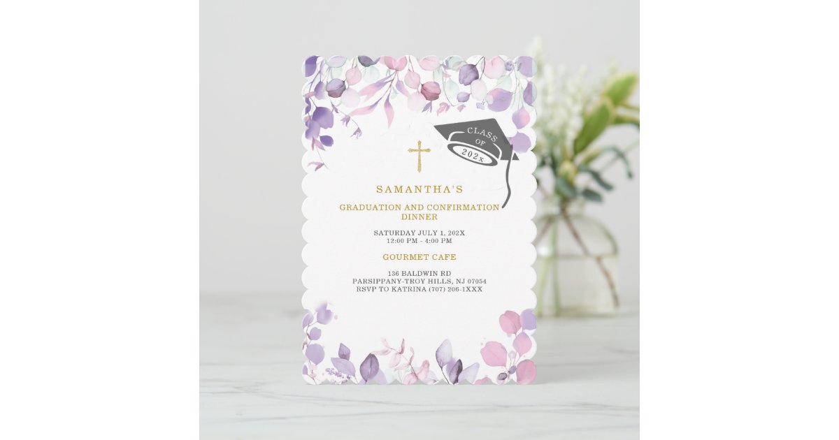 Pink and Purple Graduation and Confirmation Invitation | Zazzle