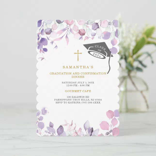 Pink and Purple Graduation and Confirmation Invitation | Zazzle
