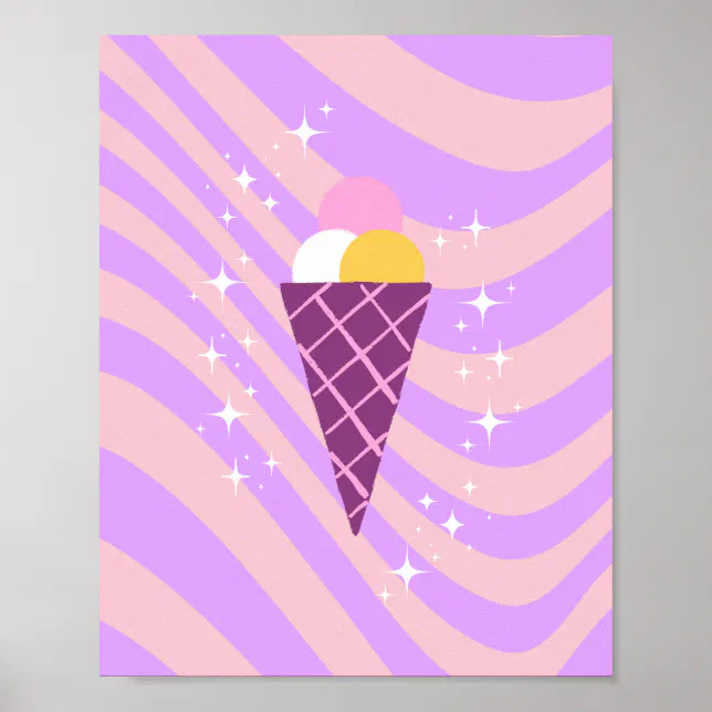 Pink and Purple Ice cream, Ice Cream Art, Preppy Poster | Zazzle