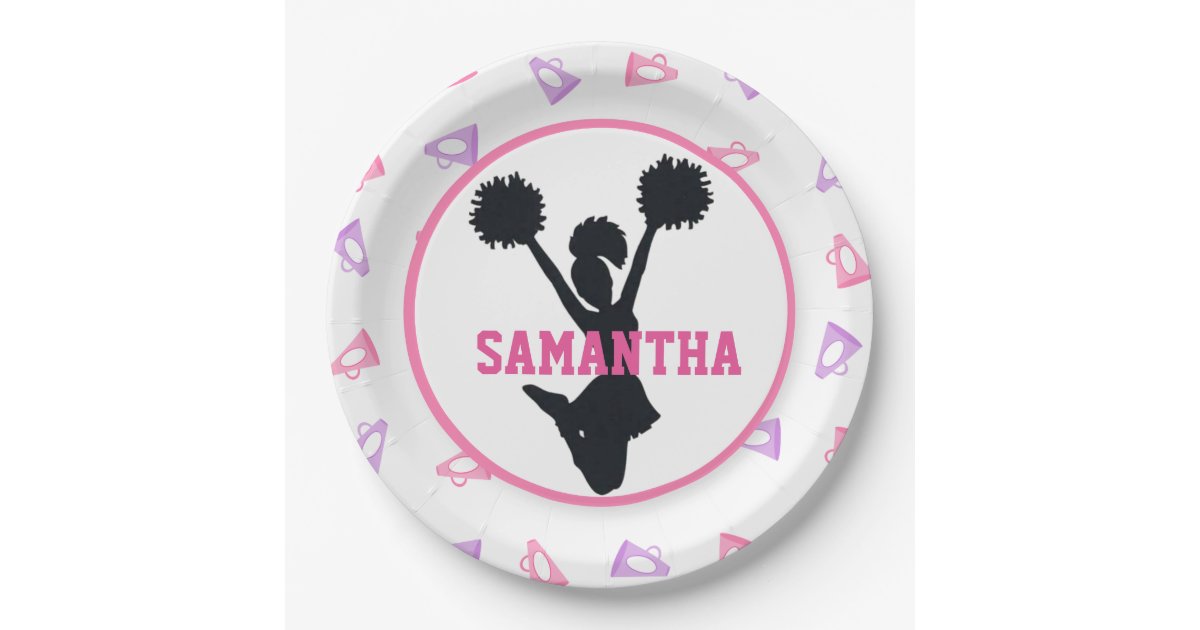 Pink and Purple Megaphones Cheerleader Birthday Paper Plates | Zazzle