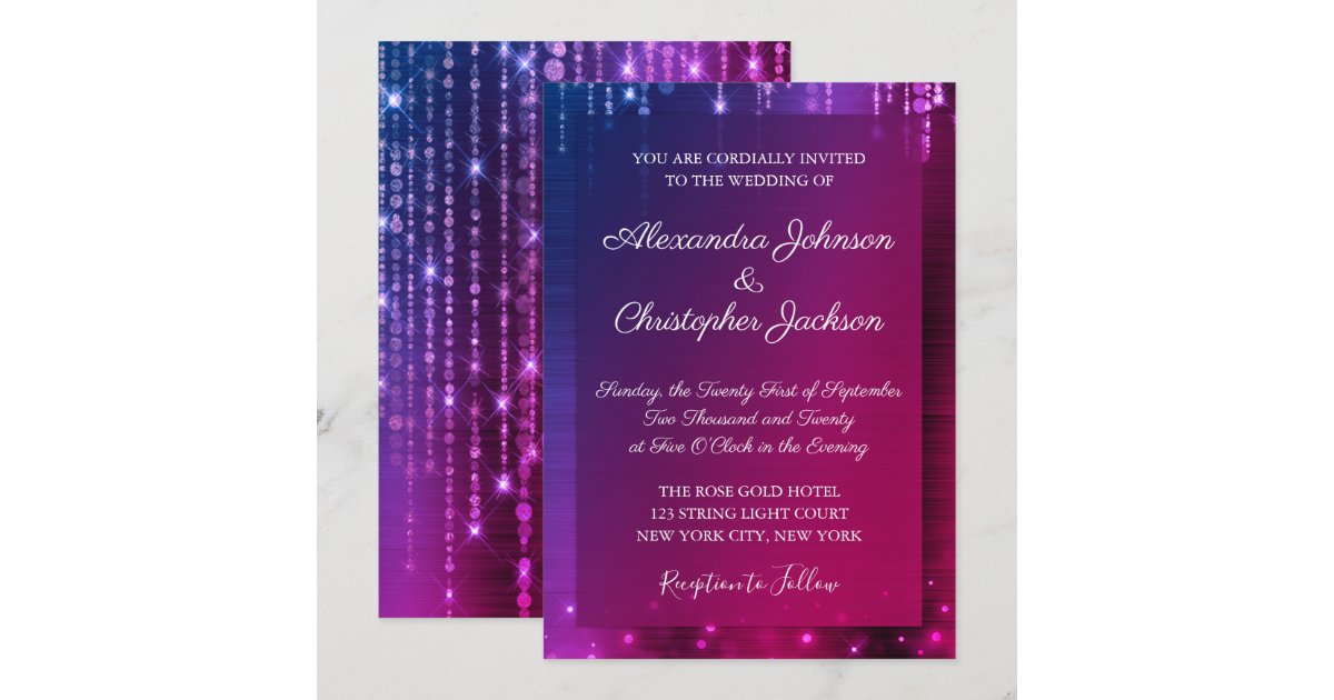 Pink and Purple Modern Sparkle Wedding Invitation | Zazzle