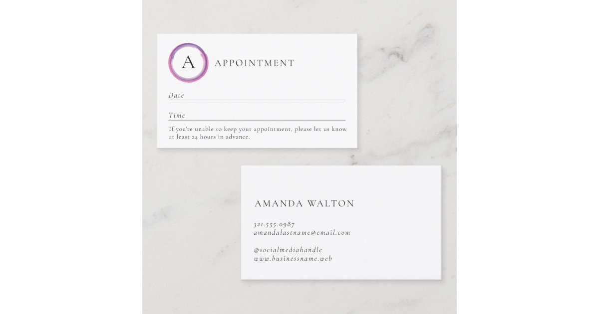 Pink and Purple Monogram Modern Appointment Card | Zazzle