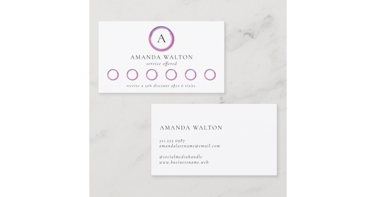 Pink and Purple Monogram Modern Loyalty Card | Zazzle