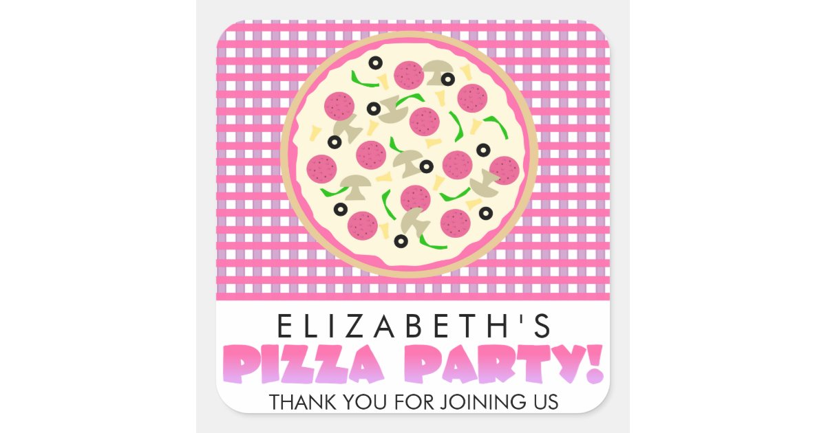 Pink and Purple Pizza Party Favor Stickers | Zazzle