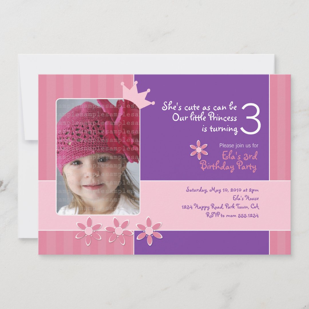Pink and Purple Princess Invitation Photocard | Zazzle