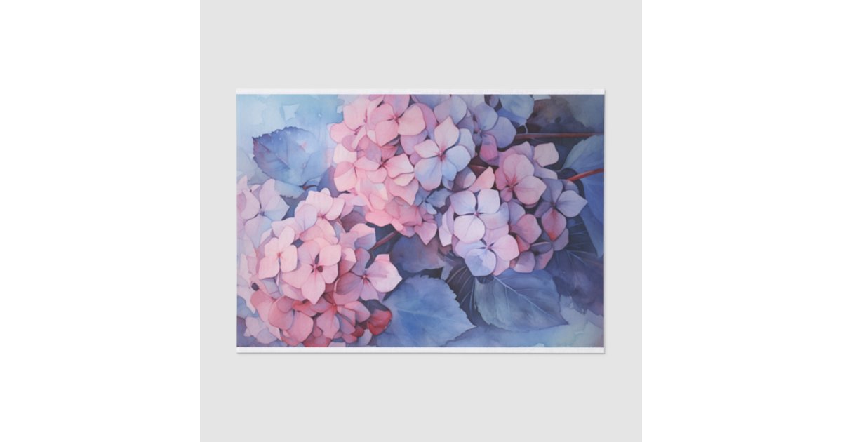 Pink and Purple Watercolor Hydrangea Decoupage Tissue Paper | Zazzle