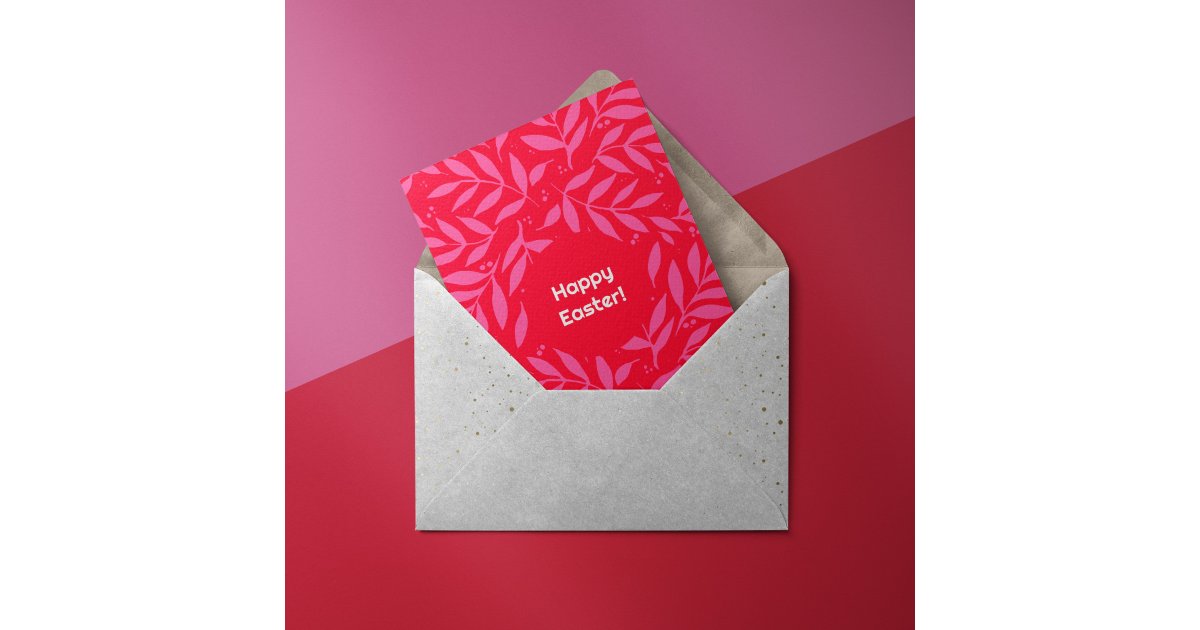 Pink and red foliage Easter Folded Card | Zazzle