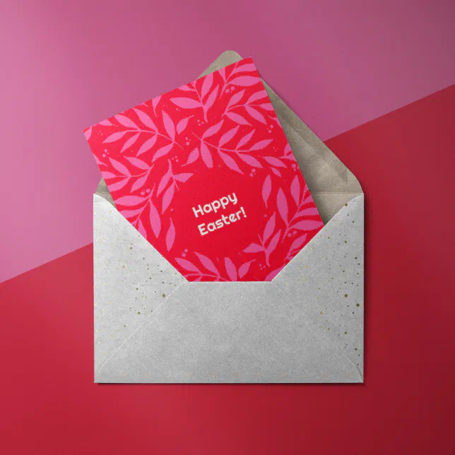 Pink and red foliage Easter Folded Card | Zazzle