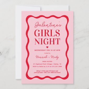 Pink and Red Galentine's Girls Night Party Invitation | Zazzle