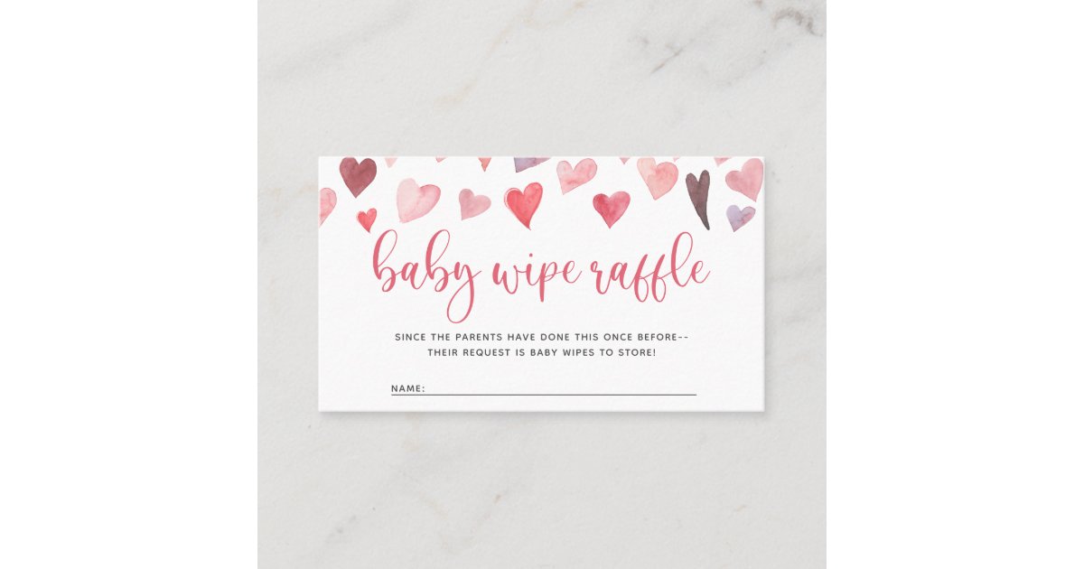 Pink and Red Hearts Valentines Baby Wipe Raffle Place Card | Zazzle