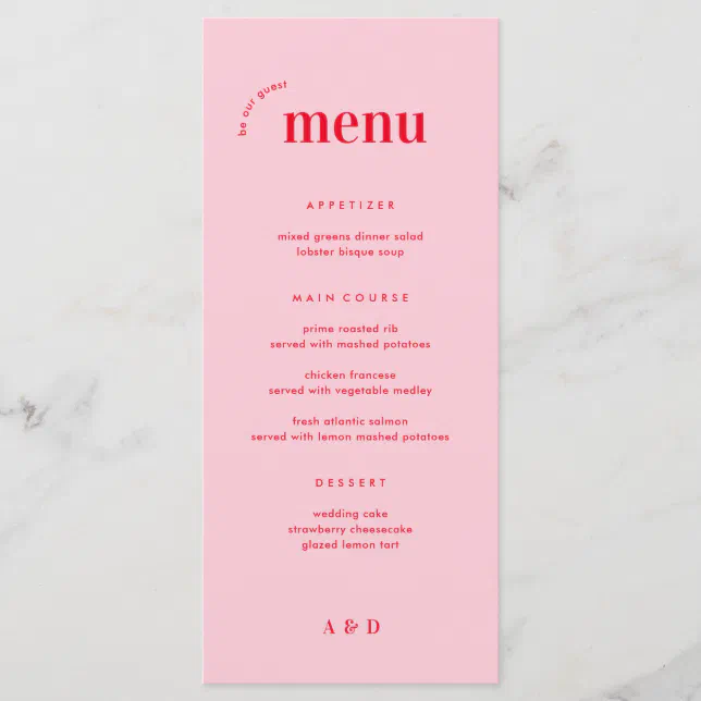 Pink and Red Retro 70s Wedding Menu & Bar Menu | Zazzle