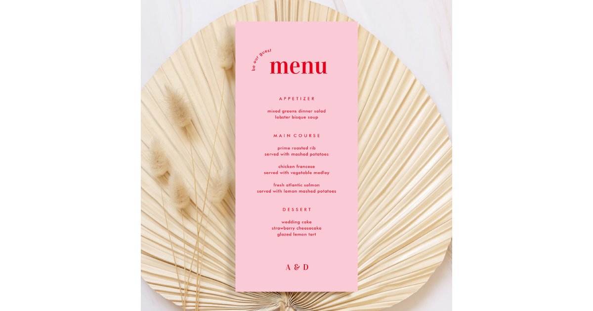 Pink and Red Retro 70s Wedding Menu & Bar Menu | Zazzle