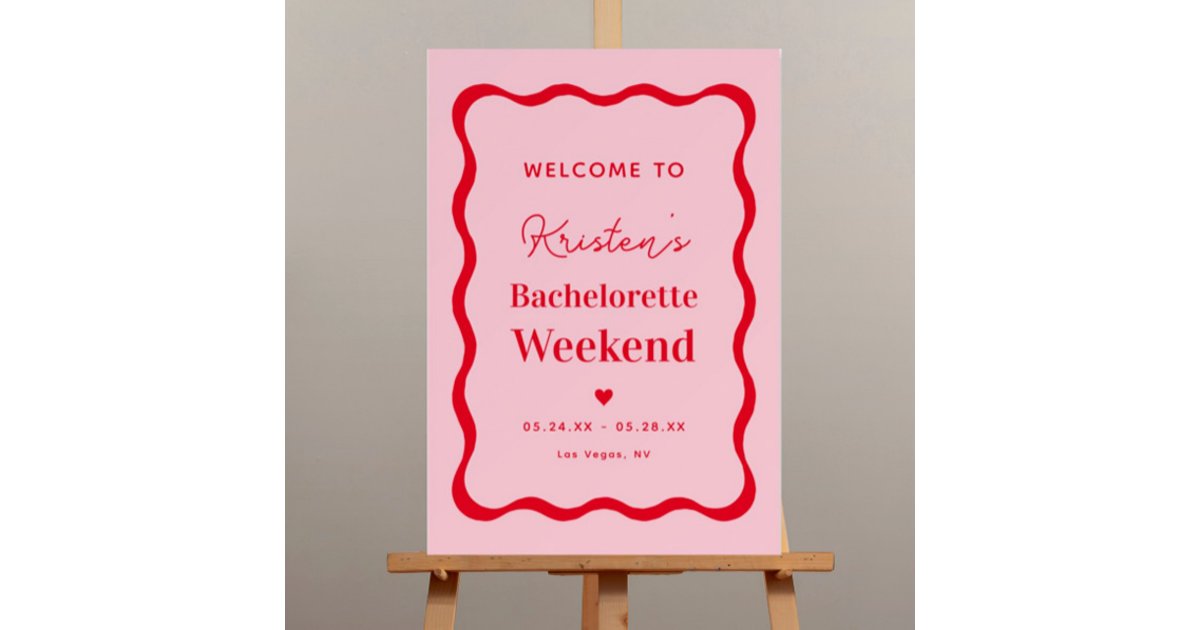 Pink and Red Retro Bachelorette Party Welcome Sign | Zazzle
