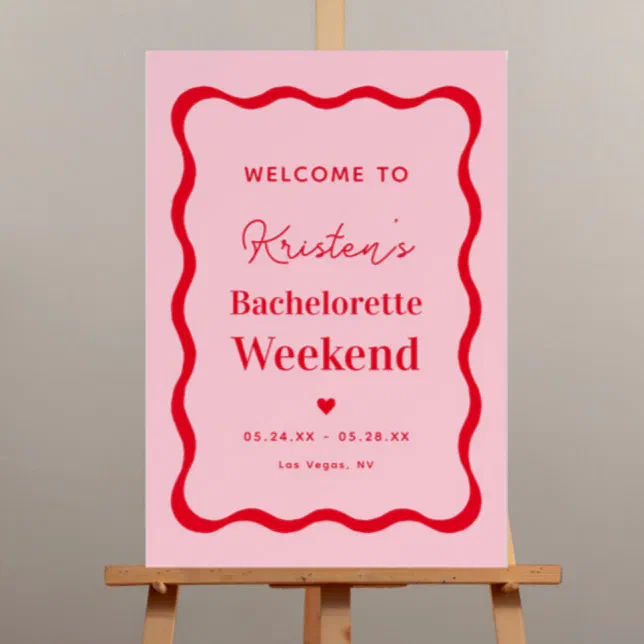 Pink and Red Retro Bachelorette Party Welcome Sign | Zazzle