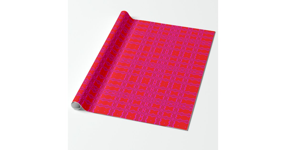 Pink and red retro patterned wrapping paper | Zazzle