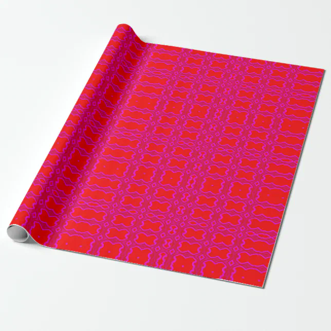 Pink and red retro patterned wrapping paper | Zazzle