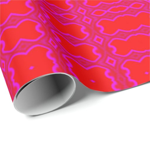 Pink and red retro patterned wrapping paper | Zazzle