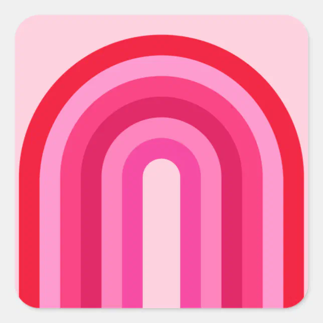 Pink And Red Retro Rainbow Square Sticker | Zazzle