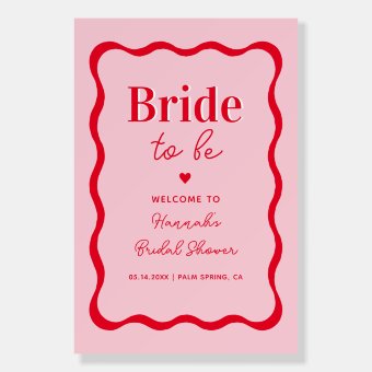 Pink and Red Retro Wave Bridal Shower Welcome Sign | Zazzle