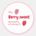 Pink and Red Strawberry Birthday Classic Round Sticker | Zazzle