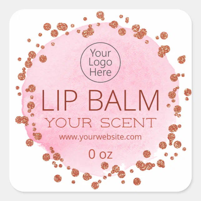 Pink And Rose Gold Dots Lip Balm Logo Labels | Zazzle