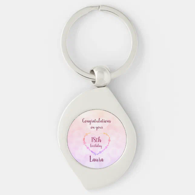 Pink and Silver 18th Birthday Personalised Keychain | Zazzle