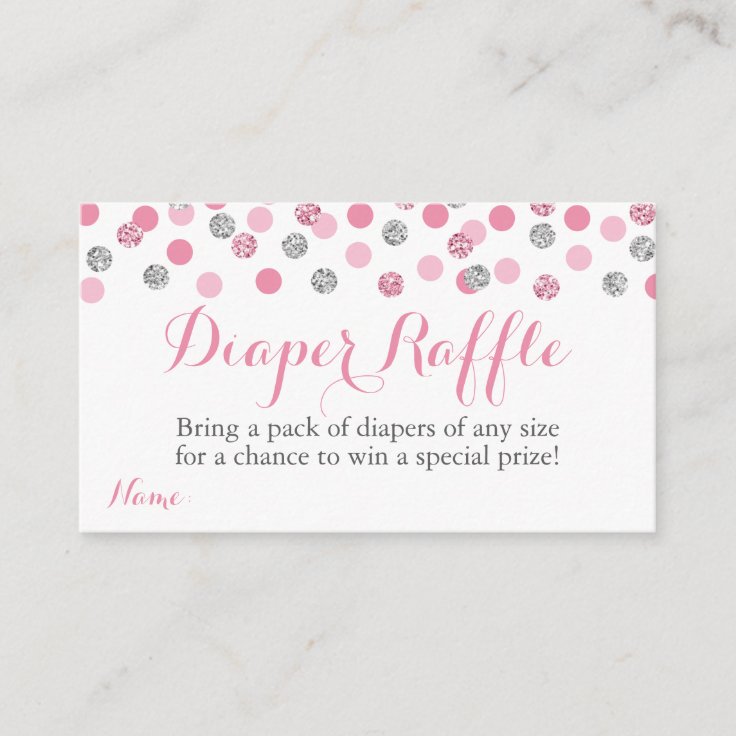 Pink and Silver Glitter Diaper Raffle Ticket Cards | Zazzle