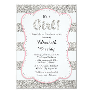 Pink And Silver Baby Shower Invitations | Zazzle
