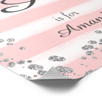 Pink and Silver Initial Baby Name Monogram Poster | Zazzle