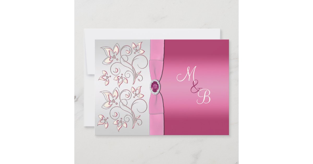 Pink and Silver Monogram Invitation | Zazzle