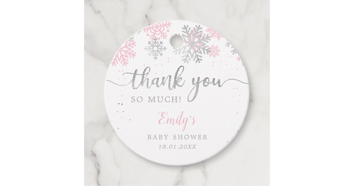 Pink And Silver Snowflakes Winter Girl Baby Shower Favor Tags | Zazzle