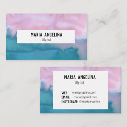 Pink and teal abstract watercolor business card | Zazzle