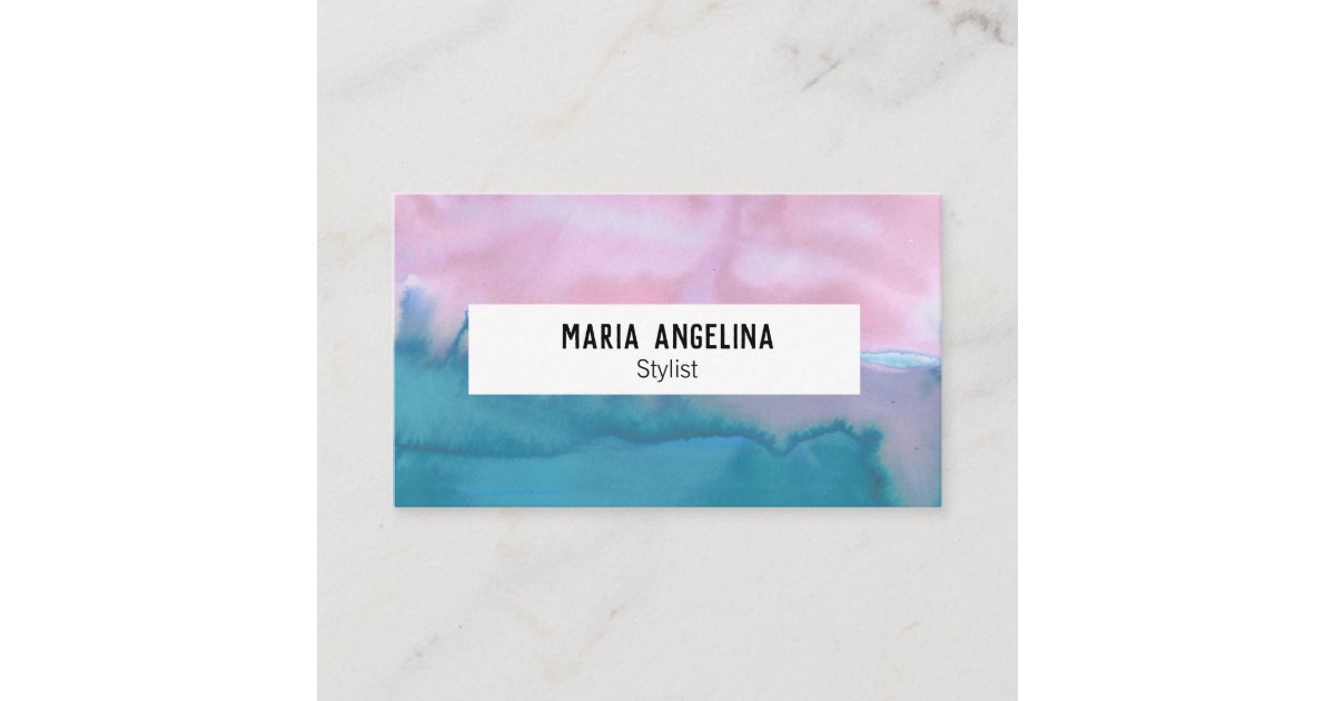 Pink and teal abstract watercolor business card | Zazzle