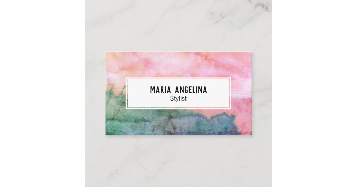 Pink and teal abstract watercolor distressed business card | Zazzle
