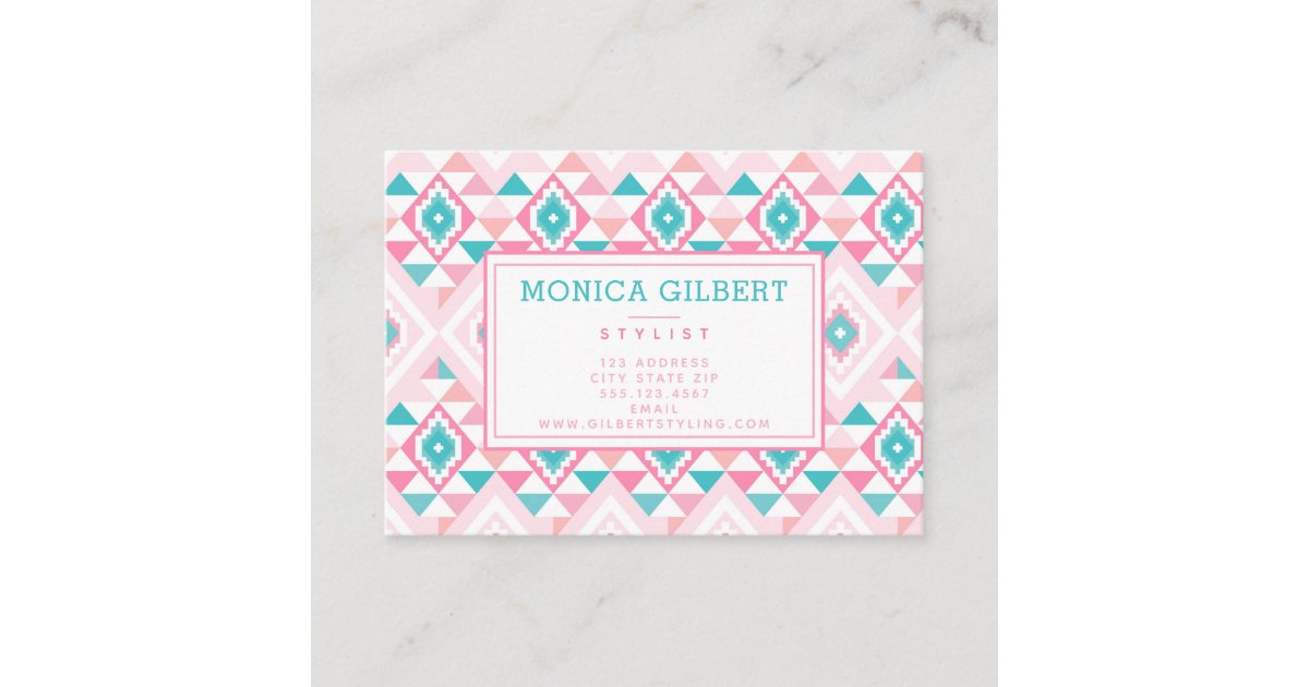 Pink and Turqoise Aztec Pattern Business Card | Zazzle