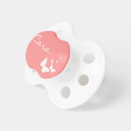 Pink and White Butterfly Personalized Baby Pacifer Pacifier | Zazzle