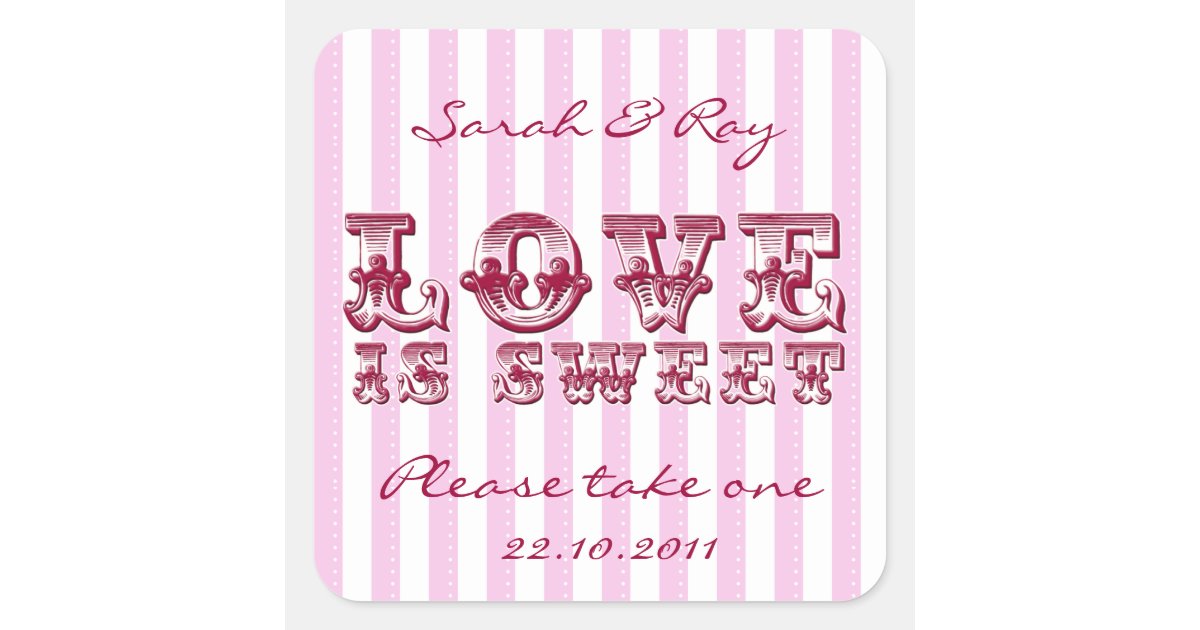 Pink and white Candy stripe love is sweet sticker | Zazzle