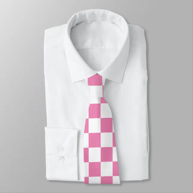 Pink and White Checkerboard Pattern Neck Tie | Zazzle