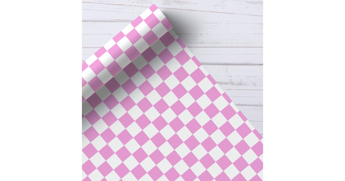 Pink and White Checkerboard Pattern Wrapping Paper | Zazzle