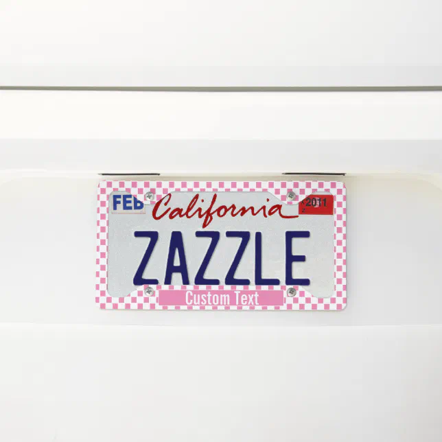 Pink and White Checkerboard Write It Yourself License Plate Frame | Zazzle