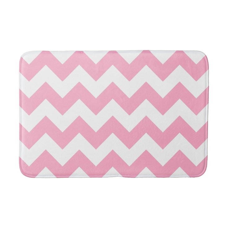 Pink and White Chevron Print Bath Mat | Zazzle